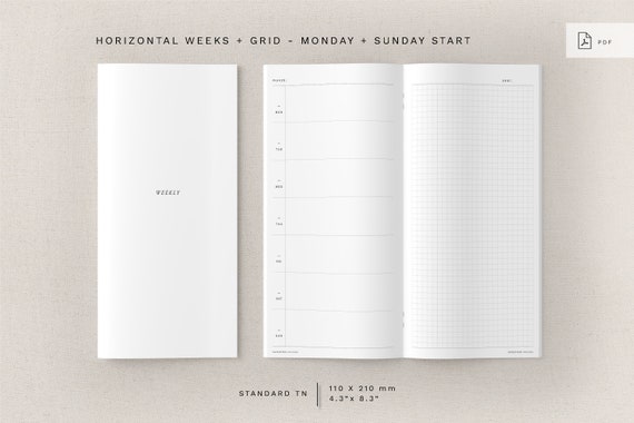 Standard TN Horizontal Weeks Grid Minimal Design - Etsy