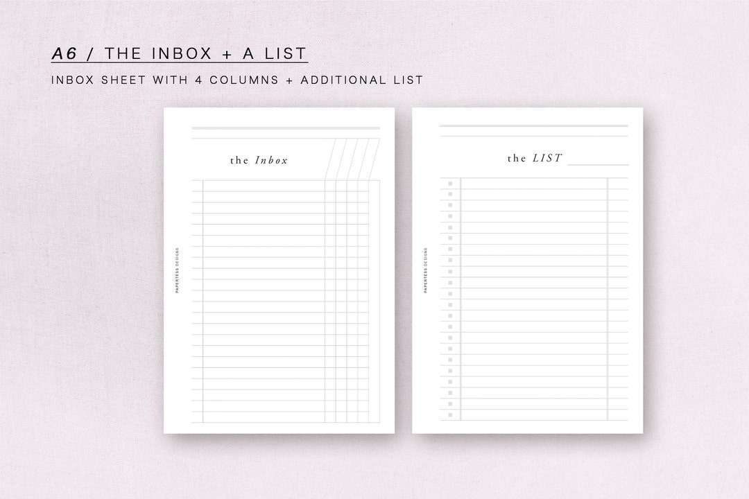 A6 - the INBOX and a LIST - Minimal Design, Printable Insert - Etsy