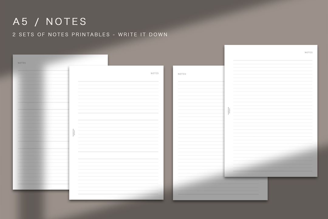 A5 - NOTES - 2 Sets of Minimal Notes Designs, A5 Size, Printable ...