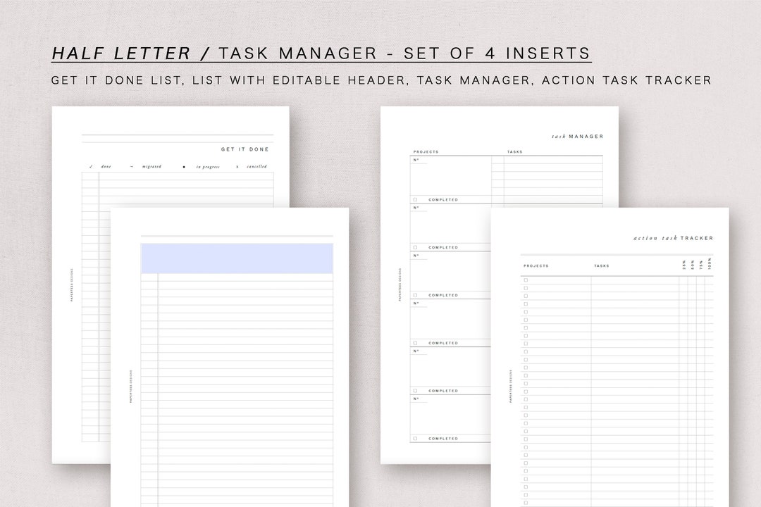 HALF LETTER - Task Manager Set, Minimal Design, Printable Insert - Etsy