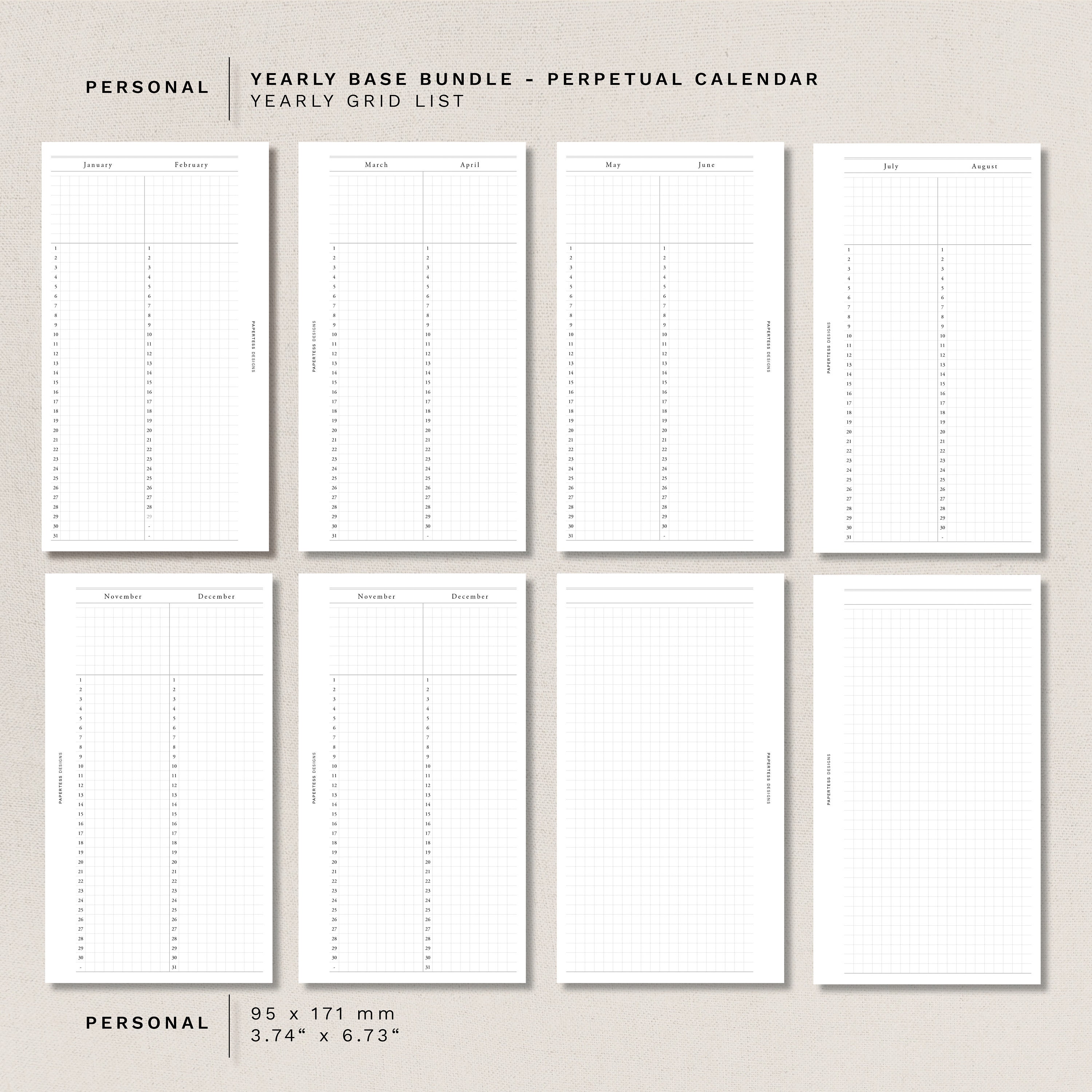Personal Yearly BASE Bundle Perpetual Calendar Undated - Etsy