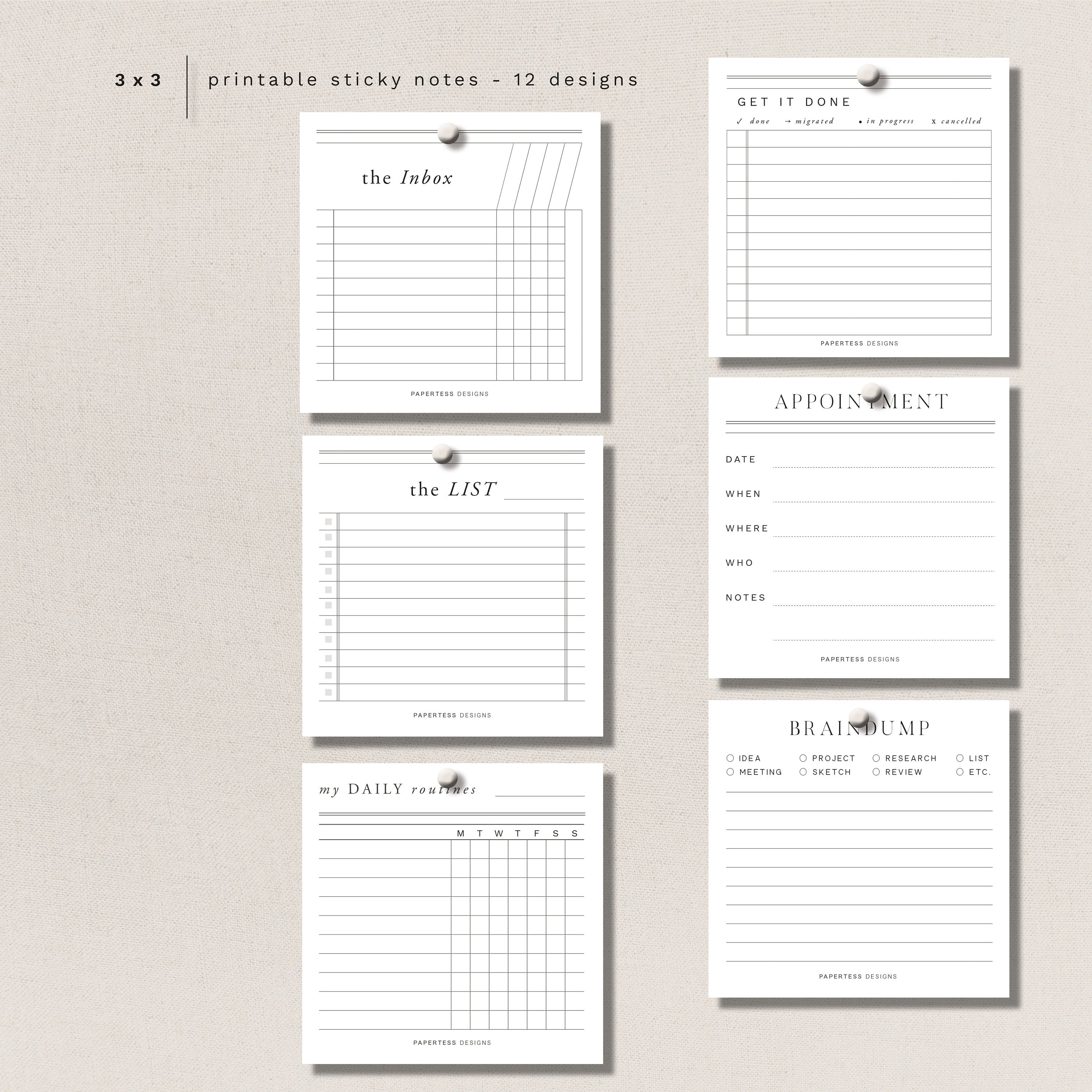 STICKY NOTES 12 Minimal Functional Designs 3 X - Etsy