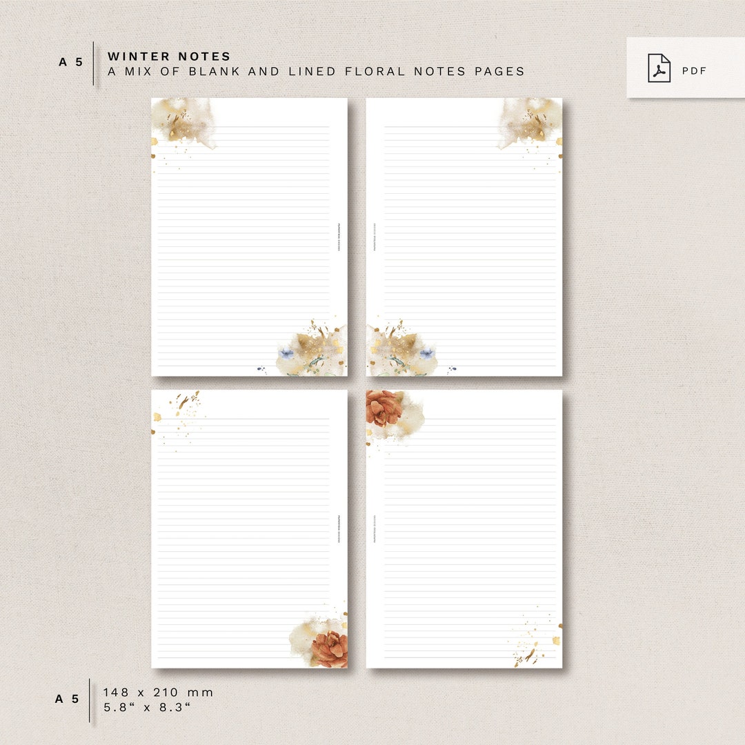 A5 - Winter Notes - A Mix of Blank and Lined Floral Notes Pages - Etsy