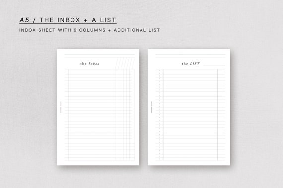 A5 the INBOX and a LIST Minimal Design Printable Insert - Etsy