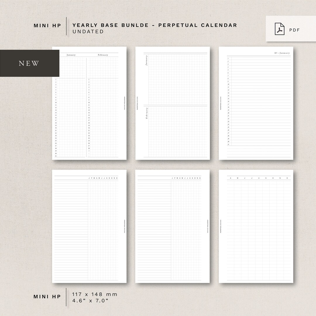 Mini HP - Yearly BASE Bundle - Perpetual Calendar - Undated, Minimal ...