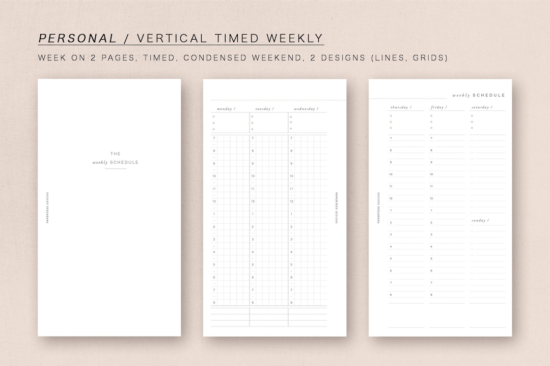 PERSONAL - Vertical Timed Weekly - Week on 2 Pages, Minimal Design ...