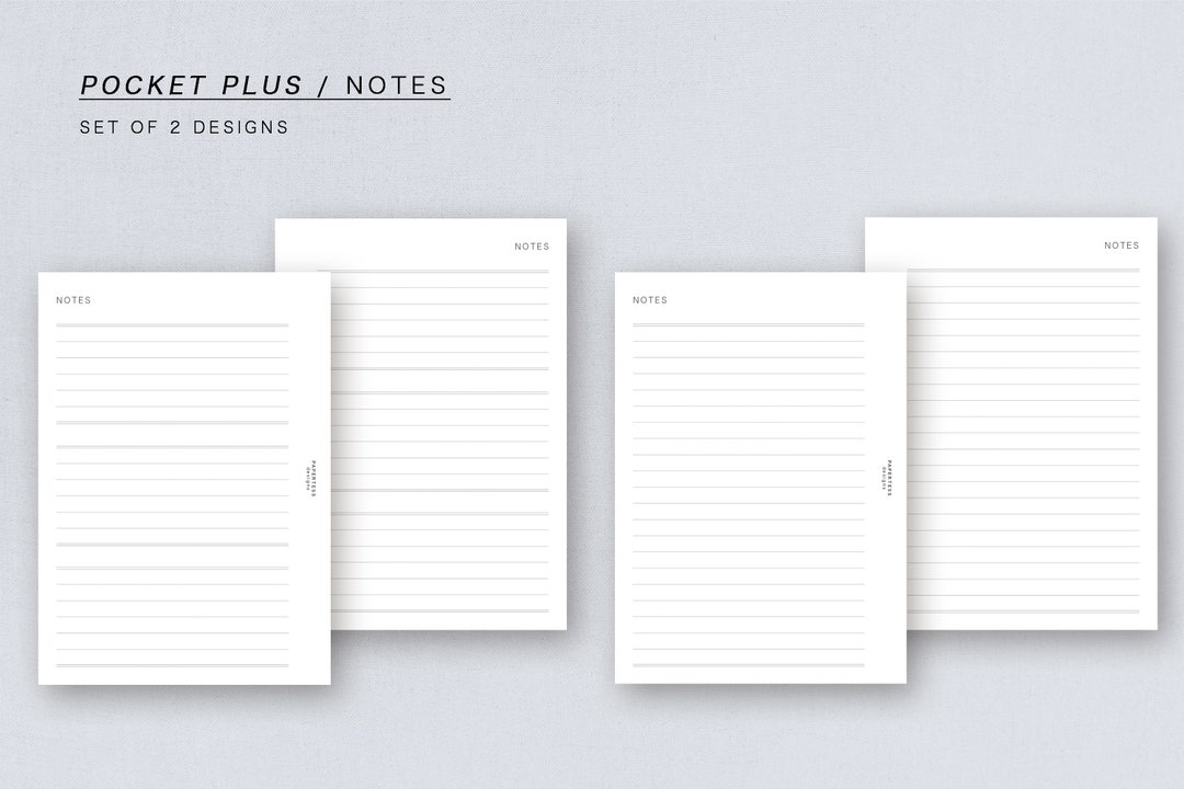 POCKET PLUS - NOTES - 2 Sets of Minimal Notes Designs, Printable ...