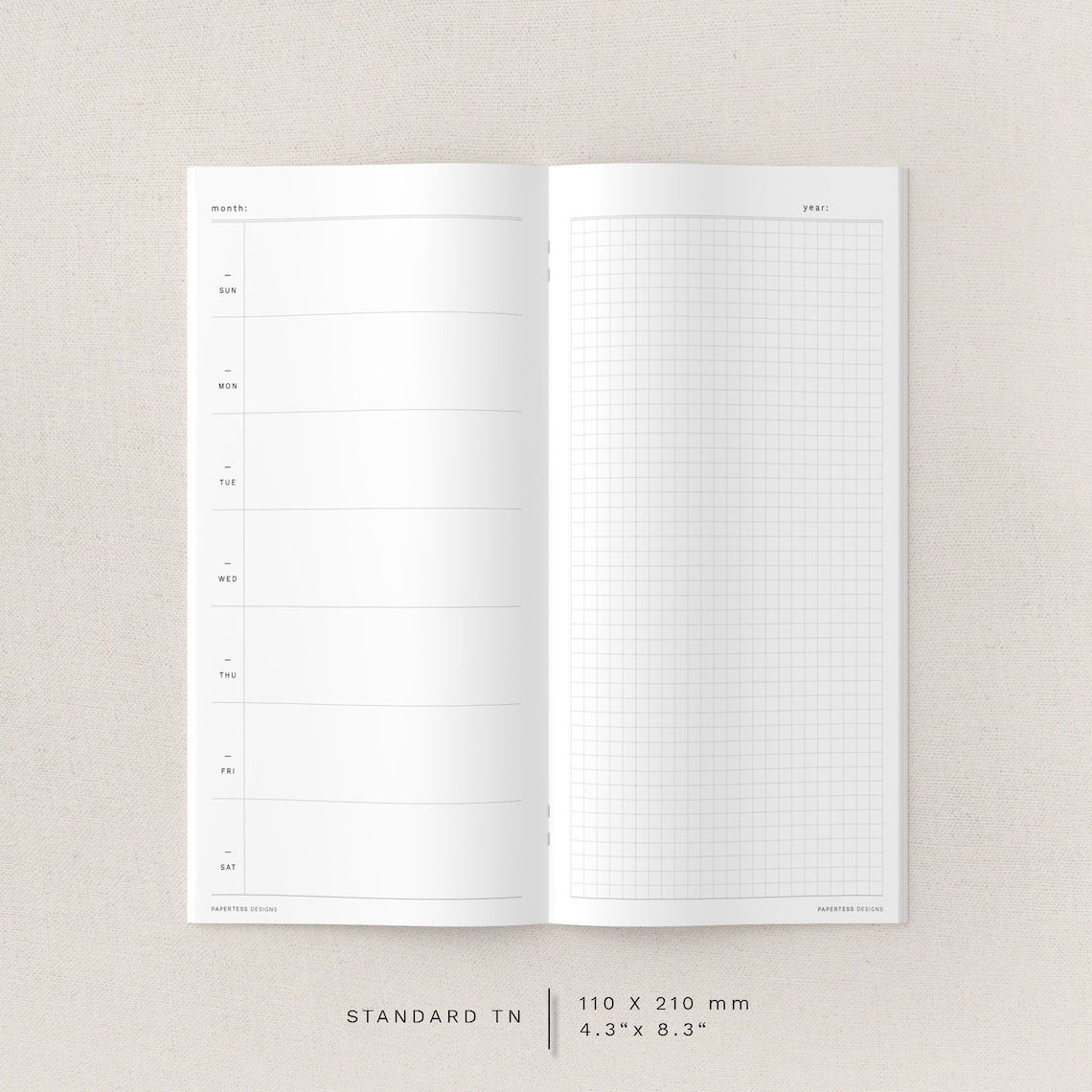 Standard TN Horizontal Weeks Grid Minimal Design - Etsy