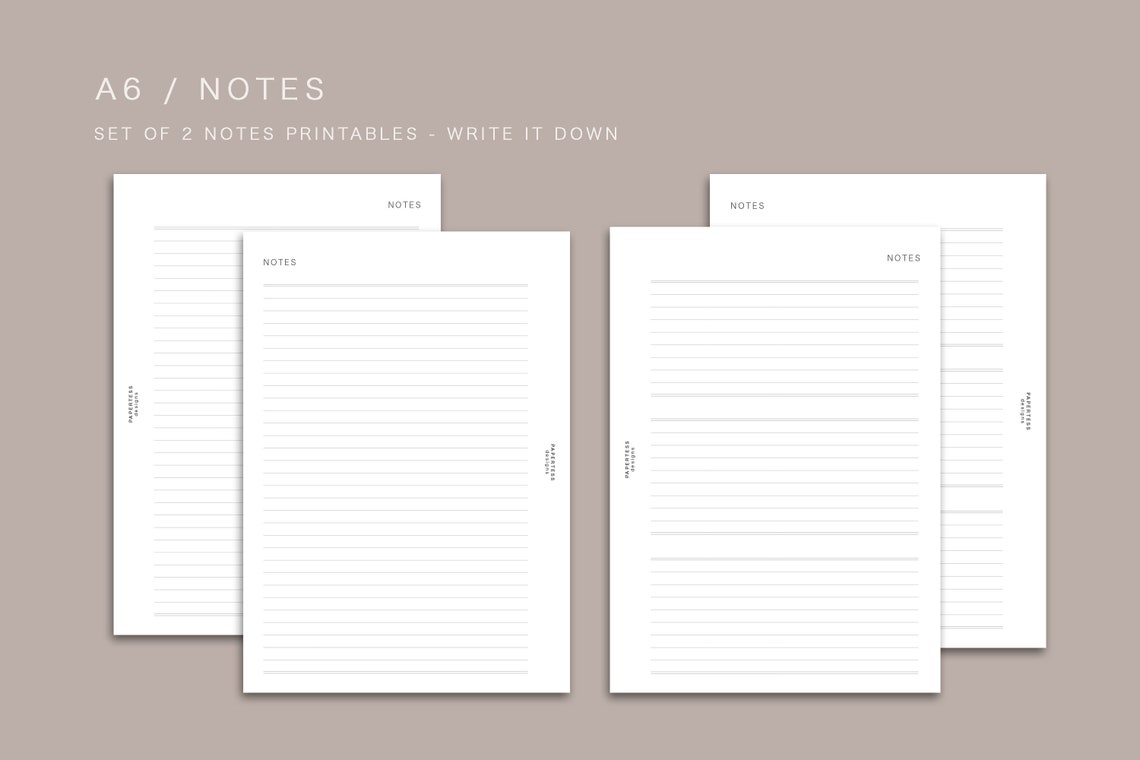 A6 NOTES 2 Sets of Minimal NOTES Designs Printable - Etsy