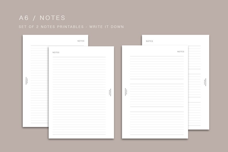 A6 NOTES 2 Sets of Minimal NOTES Designs Printable - Etsy
