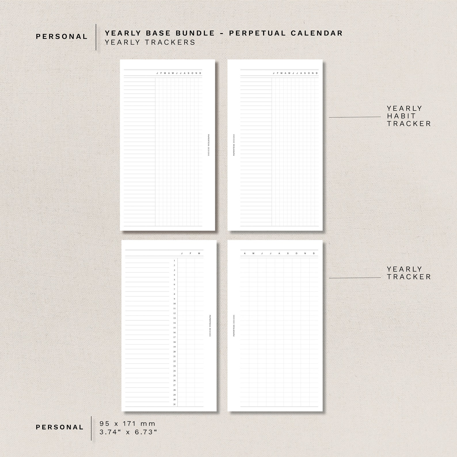 Personal Yearly BASE Bundle Perpetual Calendar Undated Minimal Design ...