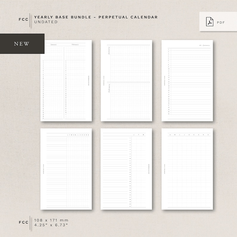FC Compact Yearly BASE Bundle Perpetual Calendar - Etsy