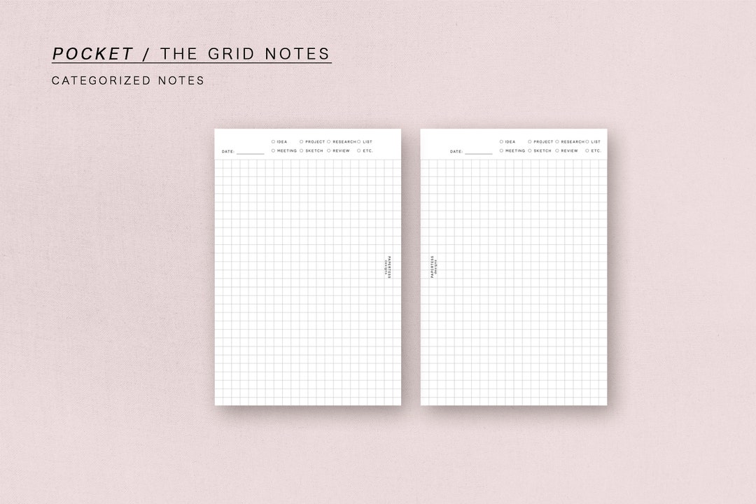 POCKET - the Grid Notes, Categorized Notes, Minimal Design, Printable ...