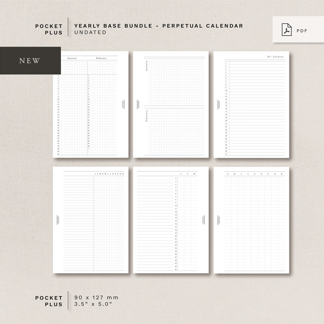 Pocket Plus - Yearly BASE Bundle - Perpetual Calendar - Undated ...