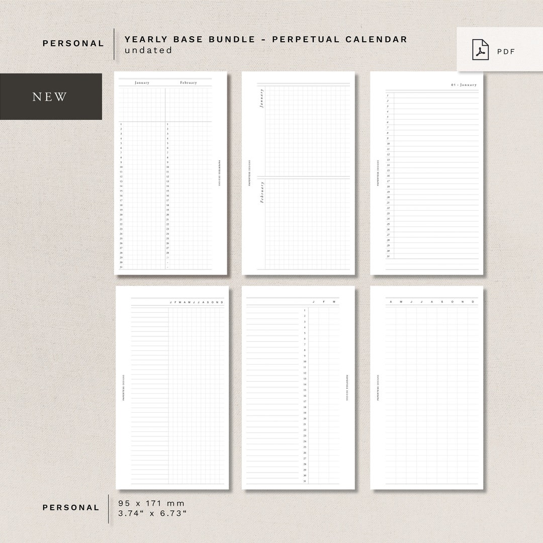 Personal - Yearly BASE Bundle - Perpetual Calendar - Undated - Minimal ...