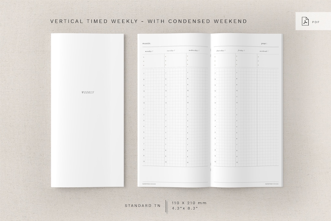 Standard TN - Vertical Timed Weekly - Minimal Design, Printable Insert ...