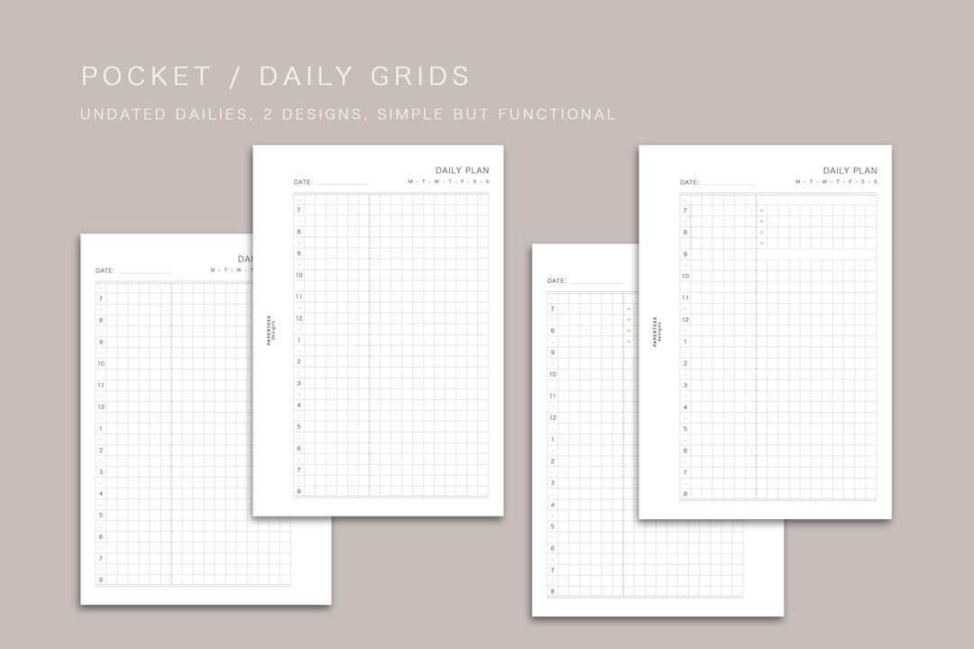 POCKET - UNDATED DAILY Grids, Printable Inserts - Etsy