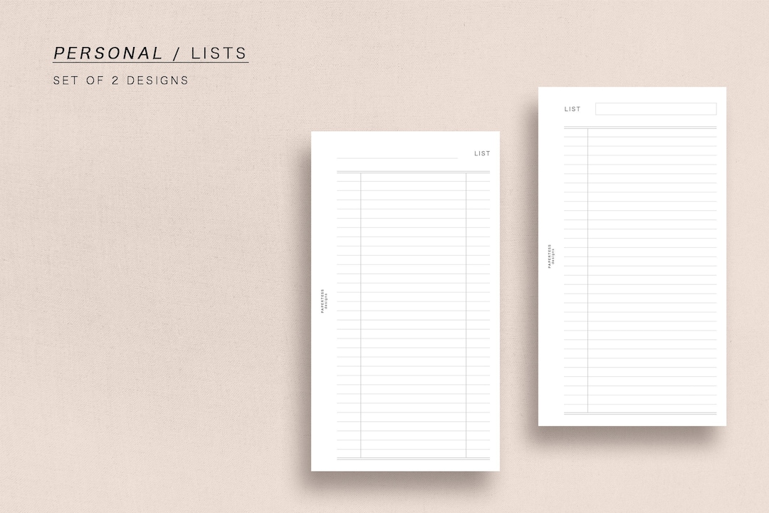 Personal - LISTS - 2 Sets of Minimal List Designs, PERSONAL Size ...