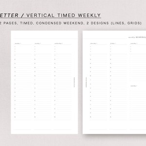 HALF LETTER Vertical Timed Weekly Week on 2 Pages, Minimal Design ...
