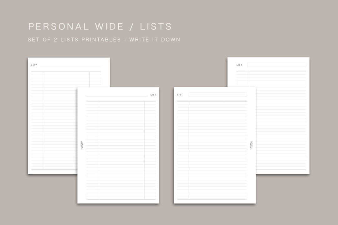 PW - LISTS - 2 Sets of Minimal List Designs, Personal WIDE Size ...