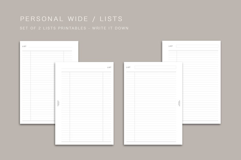 PW LISTS 2 Sets of Minimal List Designs Personal WIDE - Etsy