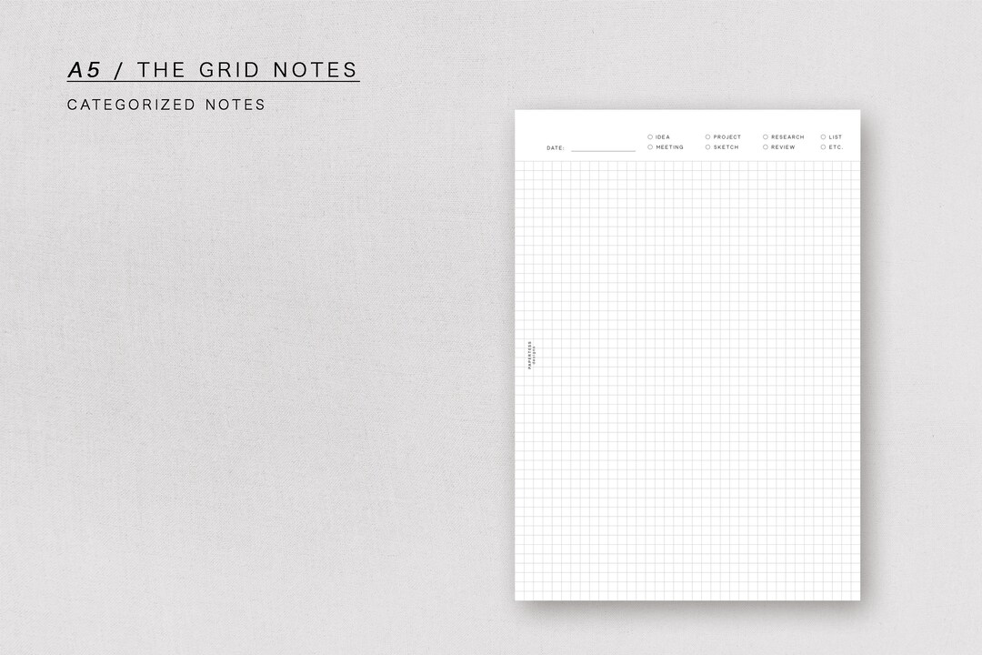 A5 - the Grid Notes, Categorized Notes, Minimal Design, Printable ...