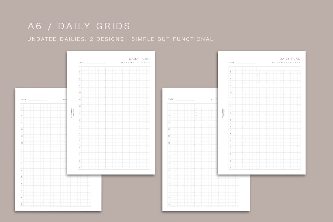 A6 - UNDATED DAILY Grids - Printable Inserts - Etsy