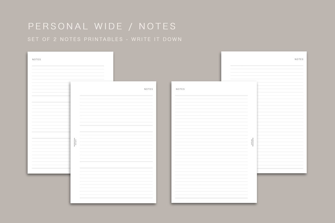 PW - NOTES - 2 Sets of Minimal Notes Designs, Personal WIDE Size ...