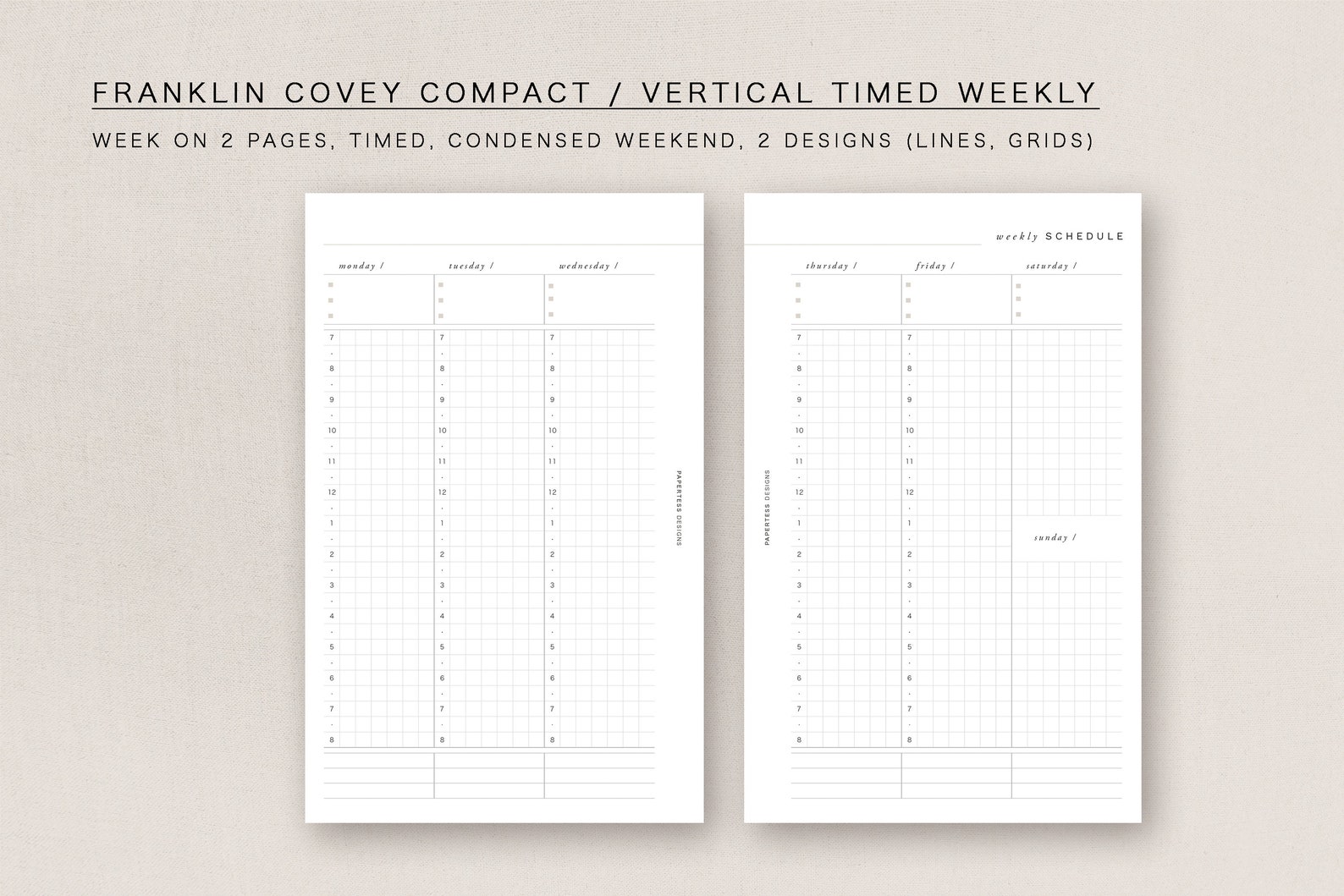 FC COMPACT - Vertical Timed Weekly - Week on 2 Pages, Minimal Design ...