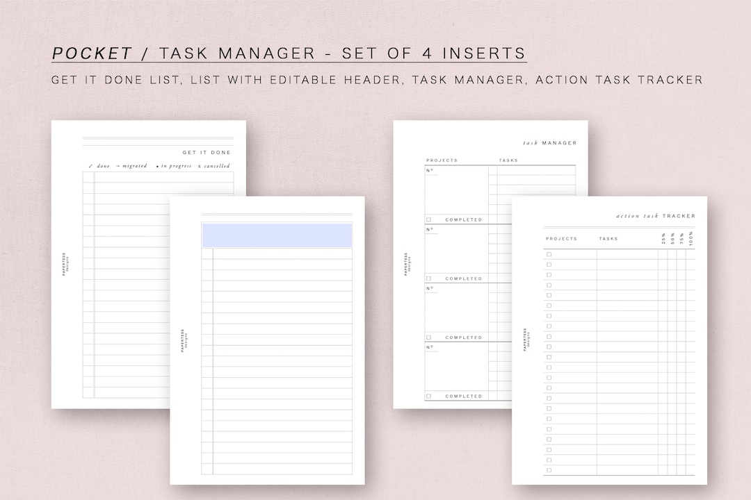 POCKET - Task Manager - Set, Minimal Design, Printable Insert - Etsy