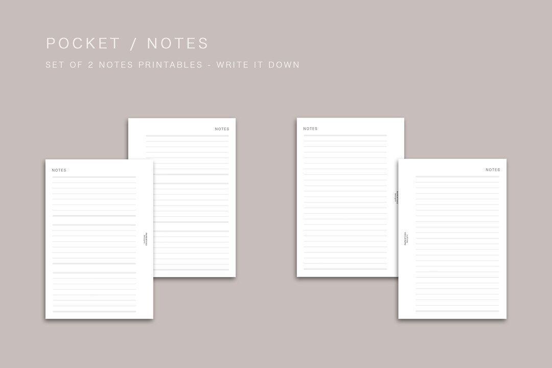 POCKET - NOTES - 2 Sets of Minimal NOTES Designs, Printable Inserts - Etsy