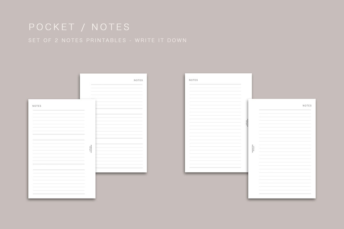 POCKET - NOTES - 2 Sets of Minimal NOTES Designs, Printable Inserts - Etsy