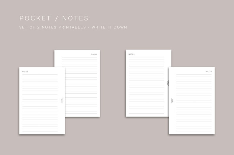 POCKET - NOTES - 2 Sets of Minimal NOTES Designs, Printable Inserts - Etsy