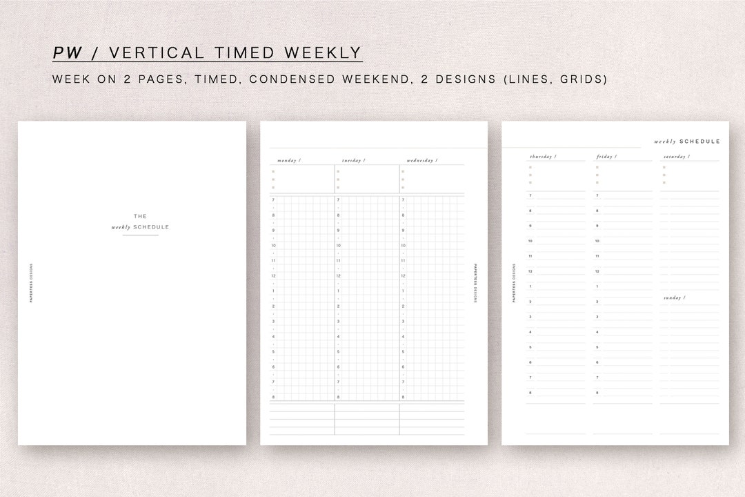 Personal Wide - Vertical Timed Weekly - Week on 2 Pages, Minimal Design ...