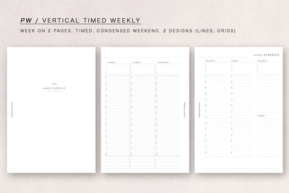 Personal Wide Vertical Timed Weekly Week on 2 Pages | Etsy