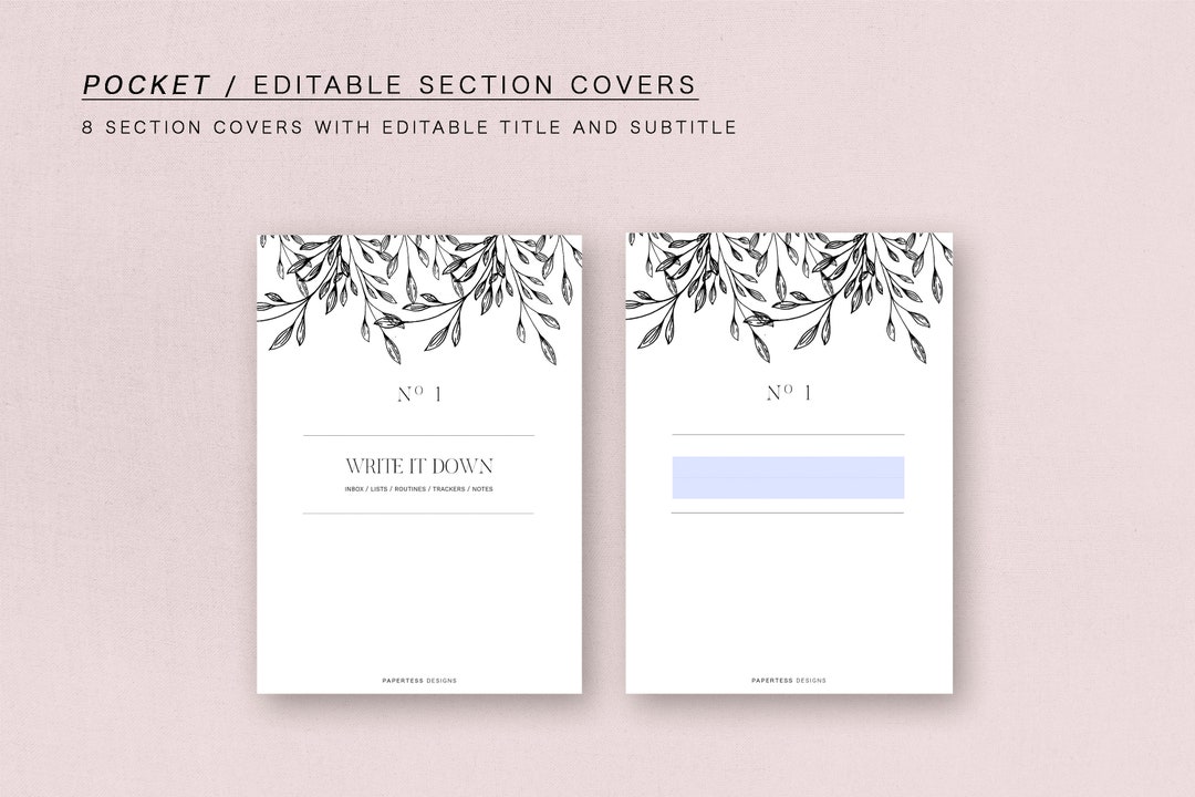 POCKET - EDITABLE Section Cover, Minimal Design, Printable Insert - Etsy