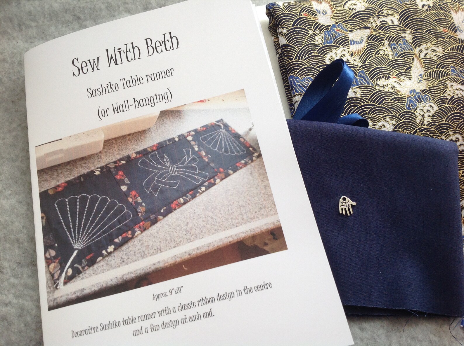 Sashiko Fan and Ribbon Table Runner Kit Navy & Gold Japanese - Etsy