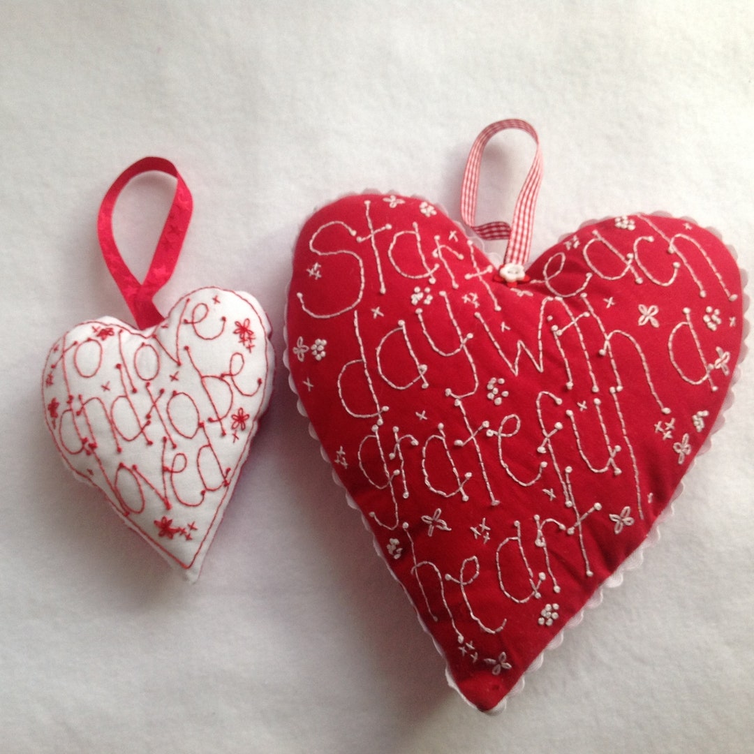 HANGING HEARTS- Redwork Embroidered Mindful Hanging Hearts Kit Makes 2 ...