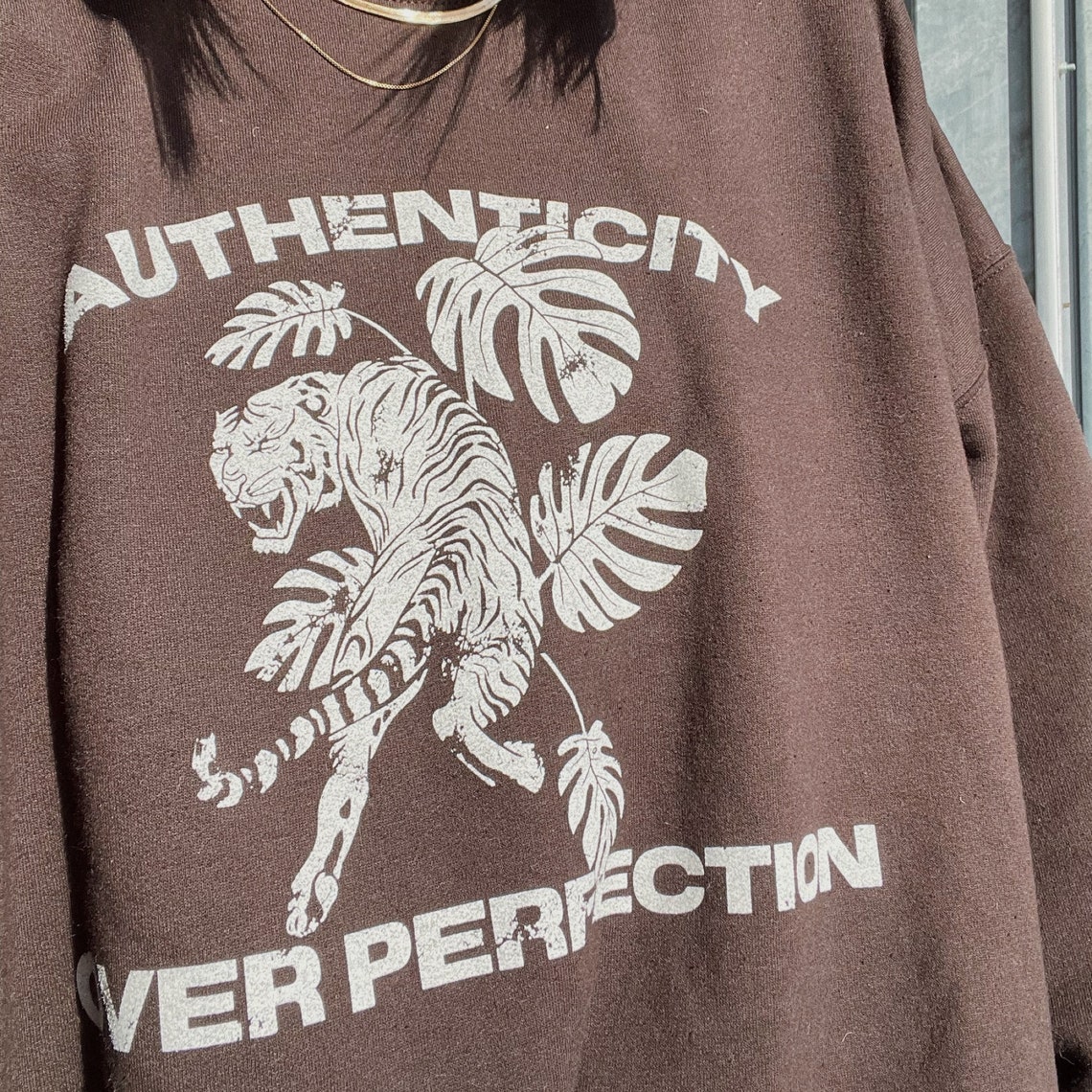 Authenticity over perfection crewneck dark chocolate sand | Etsy