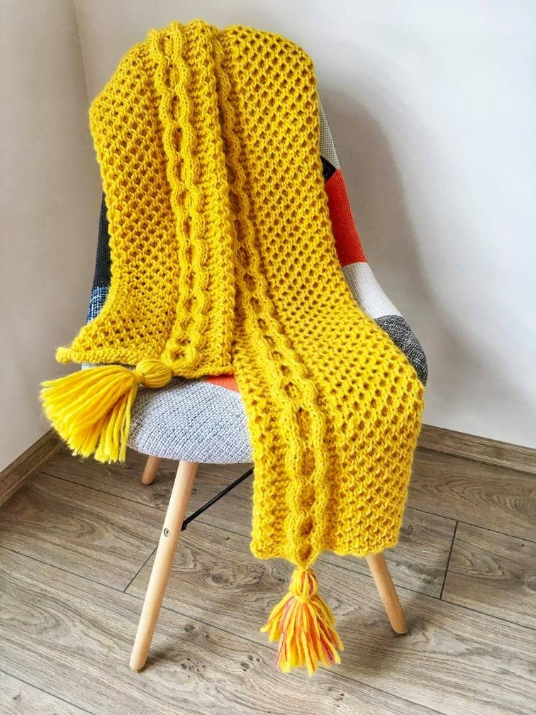 Knitting Pattern Scarf, Knitting Yellow Long Scarf, Knit Yellow Scarf ...