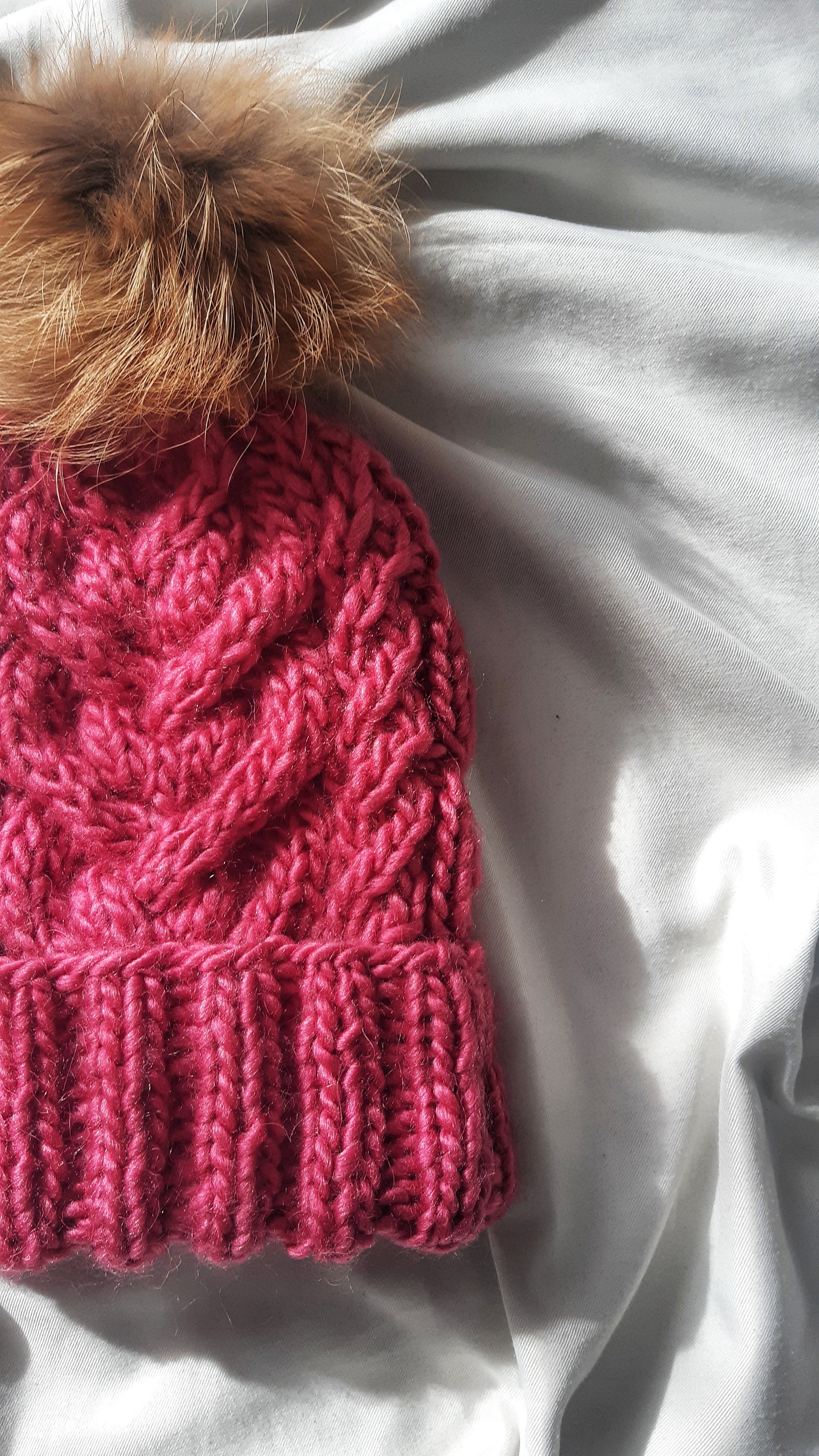 Beanie Hat Knitting Pattern, Hipster Beanie Cap With Cuff, Chunky Cable ...