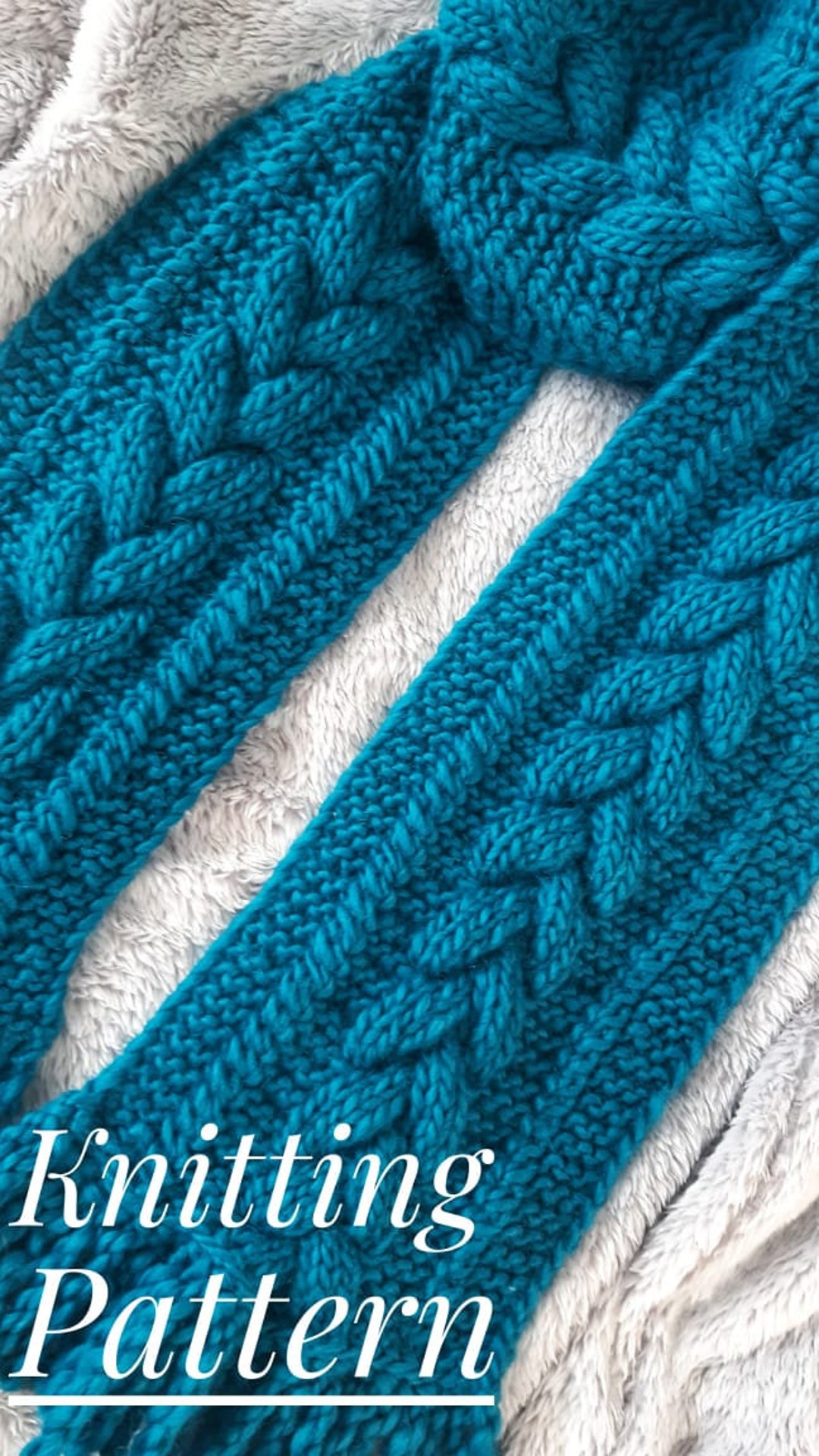 Knitting Pattern Scarf, Knitting Braided Cable Scarf, Winter Scarf ...