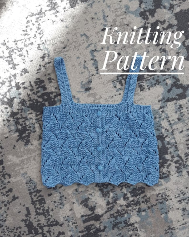 Knitting Pattern Blue Crop Top With Buttons, Knitting Pattern Summer ...