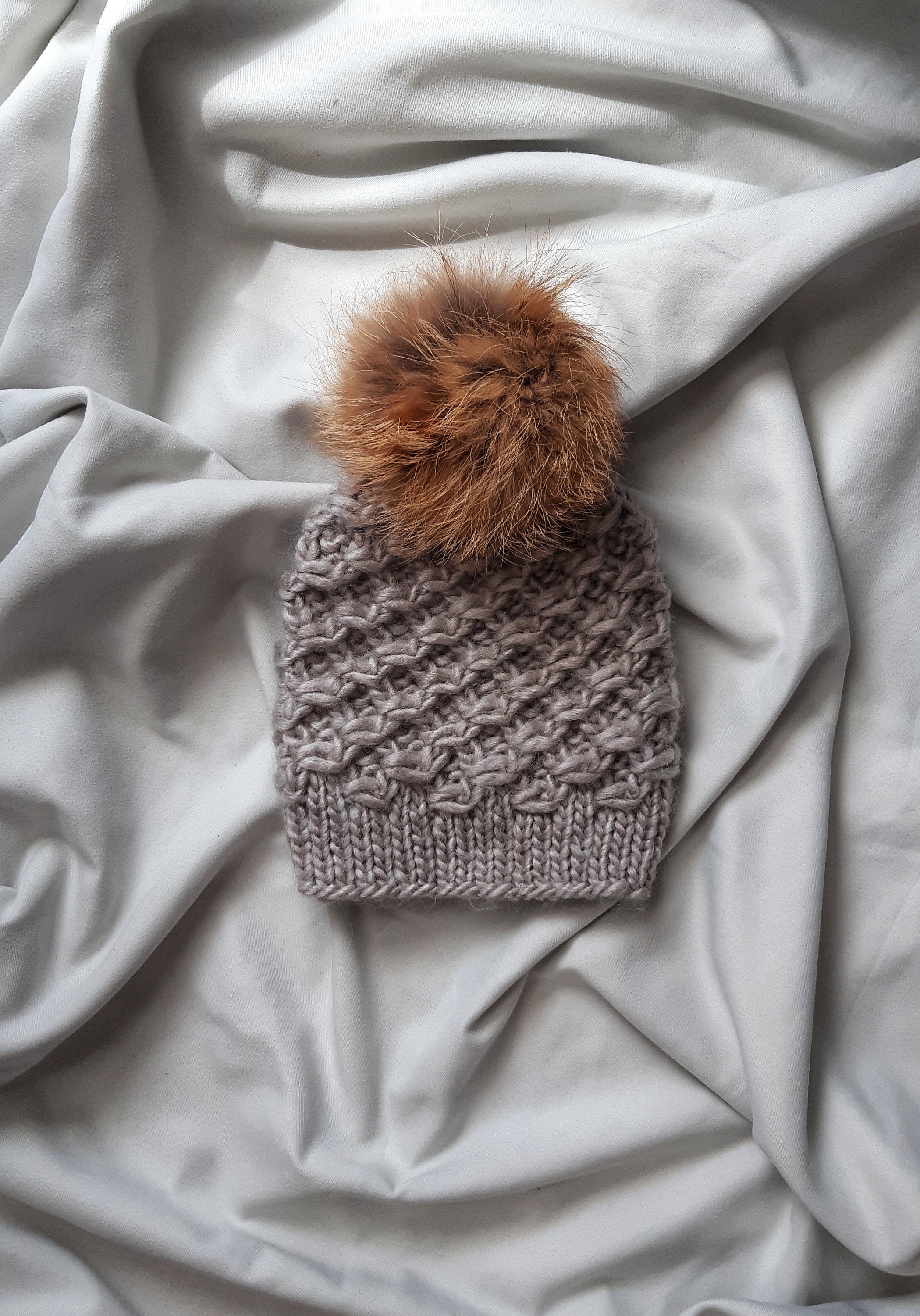 Beanie Hat Knitting Pattern, Bulkytextured Knit Winter Hat, Knitted ...