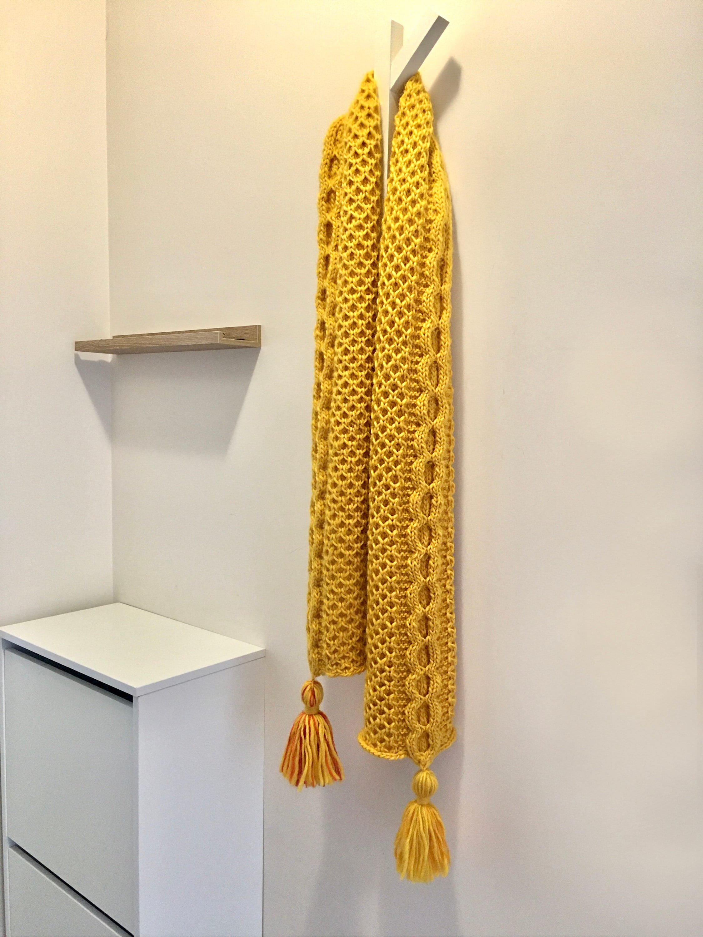 Knitting Pattern Scarf, Knitting Yellow Long Scarf, Knit Yellow Scarf ...