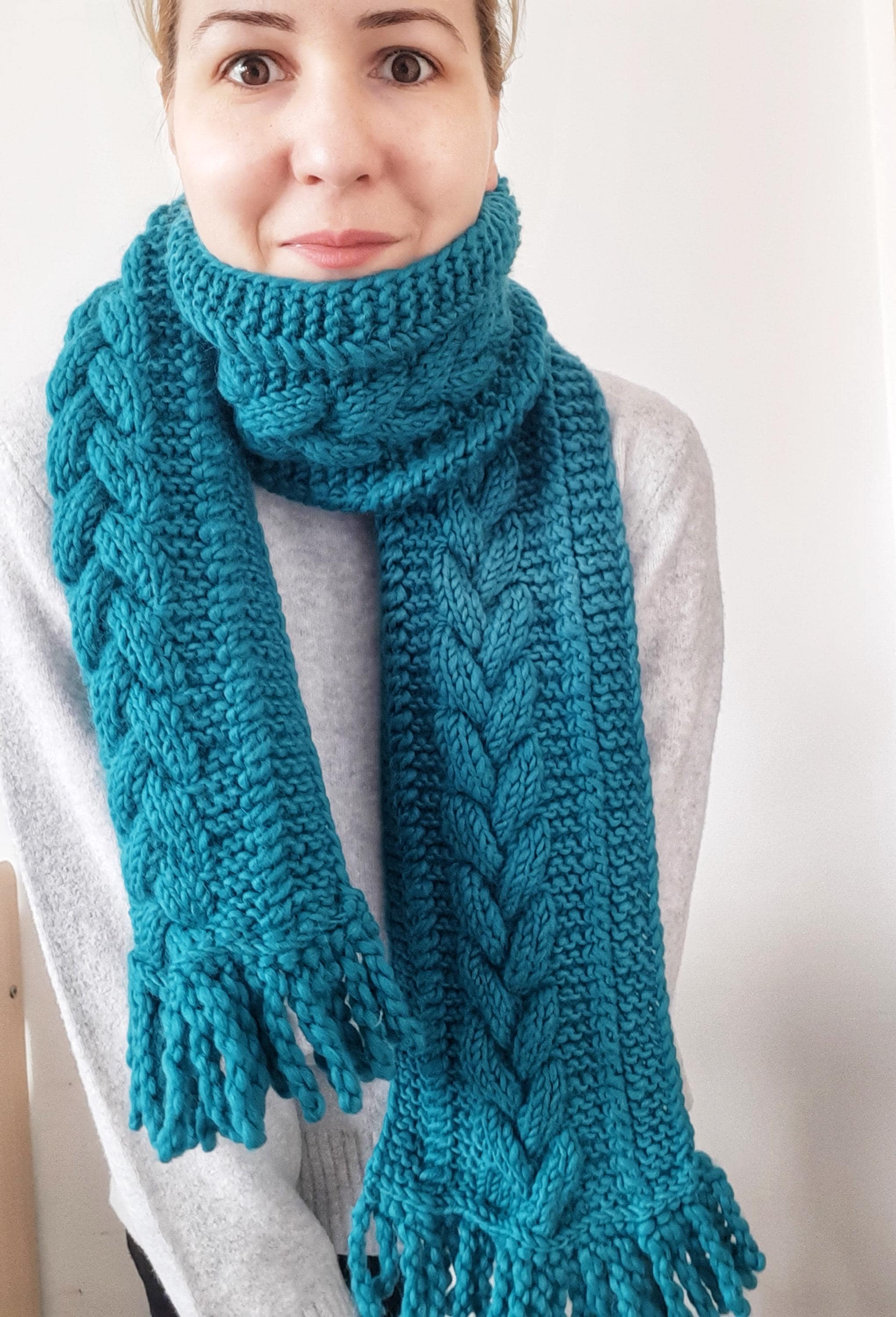 Knitting Pattern Scarf, Knitting Braided Cable Scarf, Winter Scarf ...