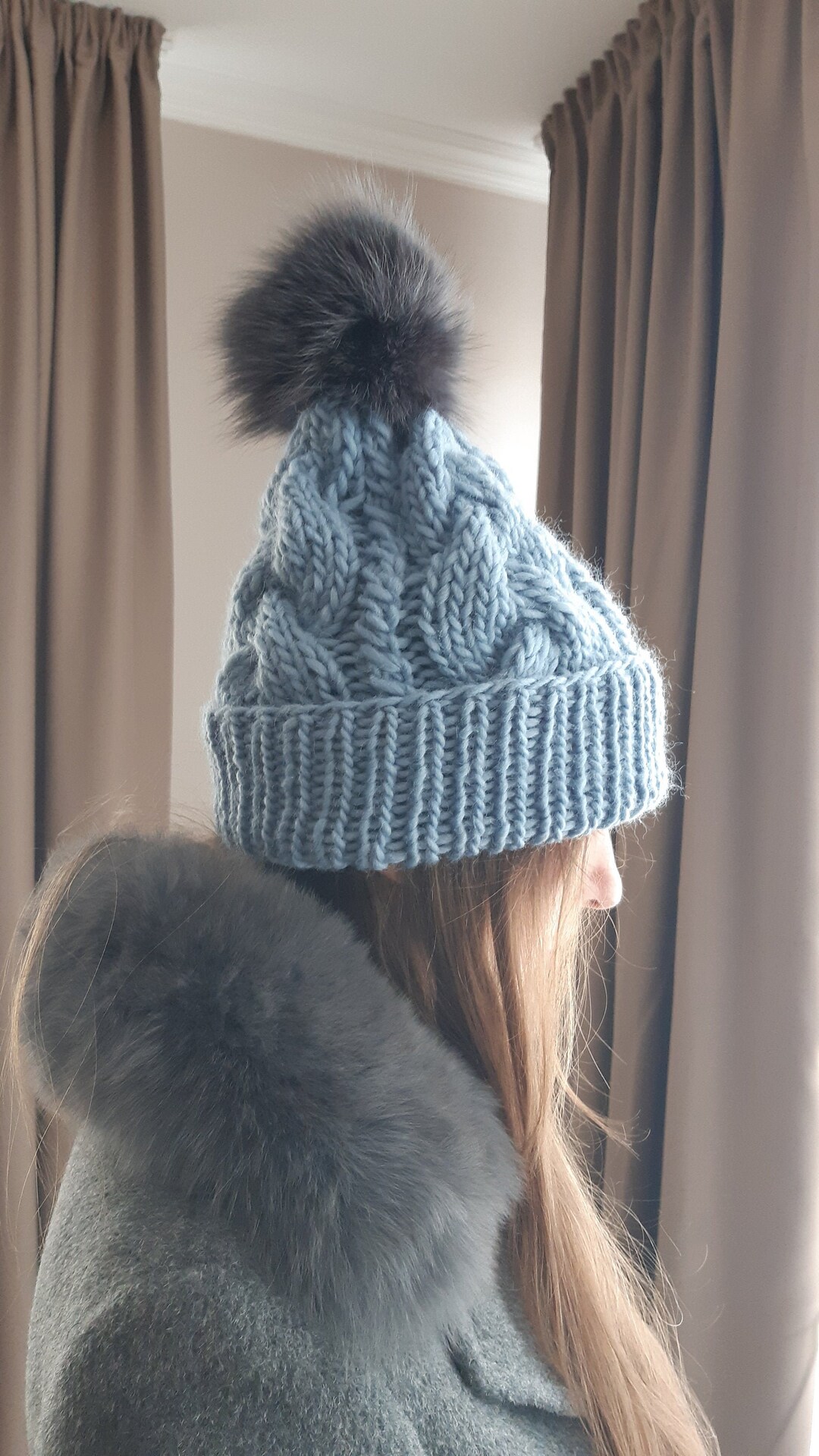 Chunky Cable Knit Hat Pattern, Womens Bobble Hat With Pom Pom ...