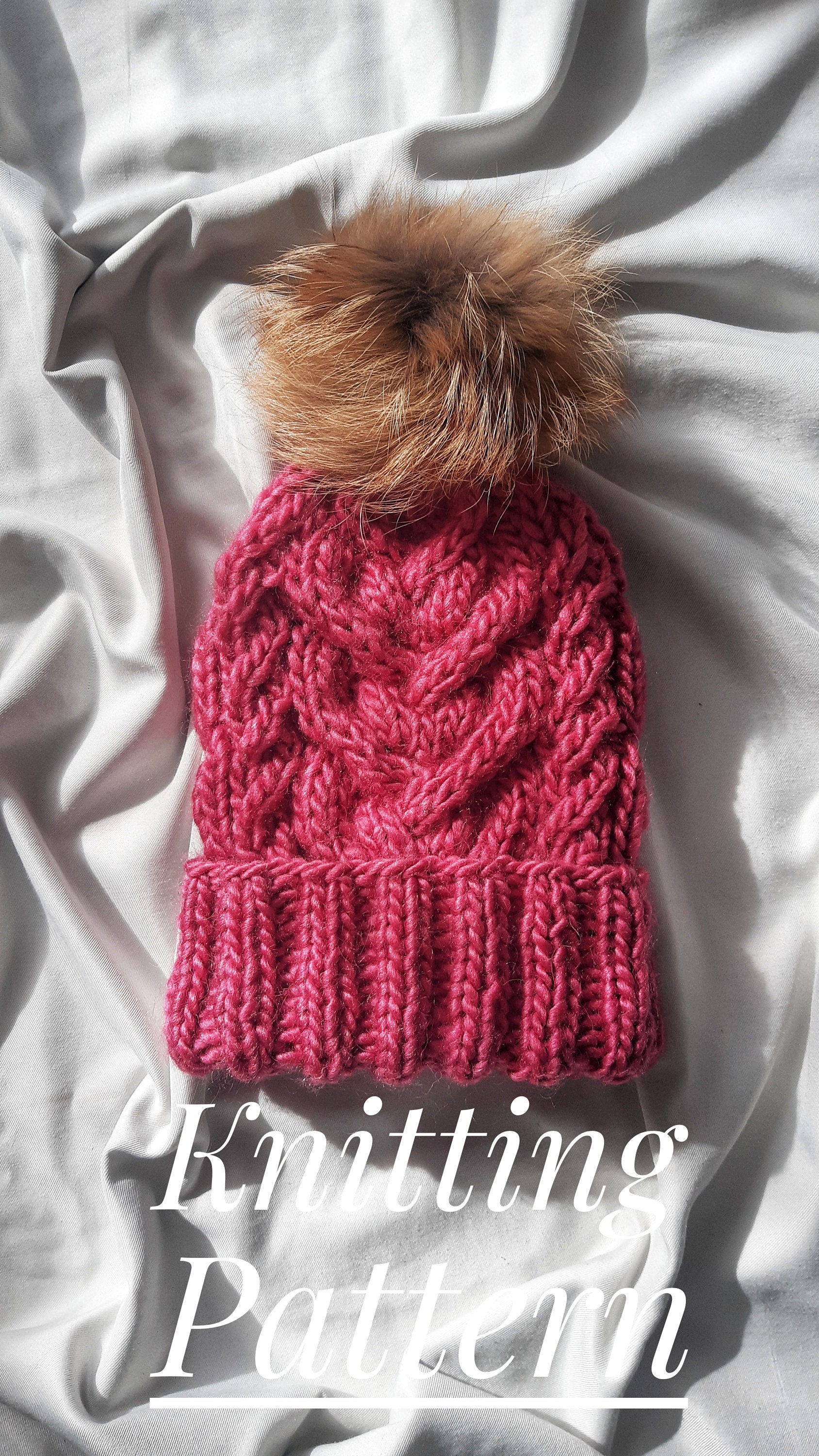 Beanie Hat Knitting Pattern, Hipster Beanie Cap With Cuff, Chunky Cable ...