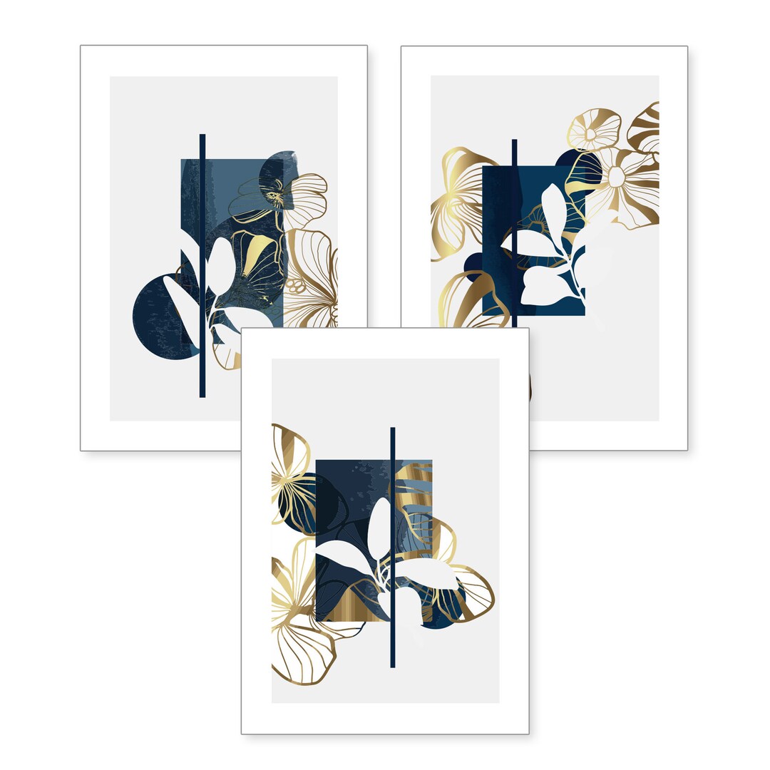 3-piece Poster Set in A4 or A3 Optional With Frame Abstract Blue - Etsy