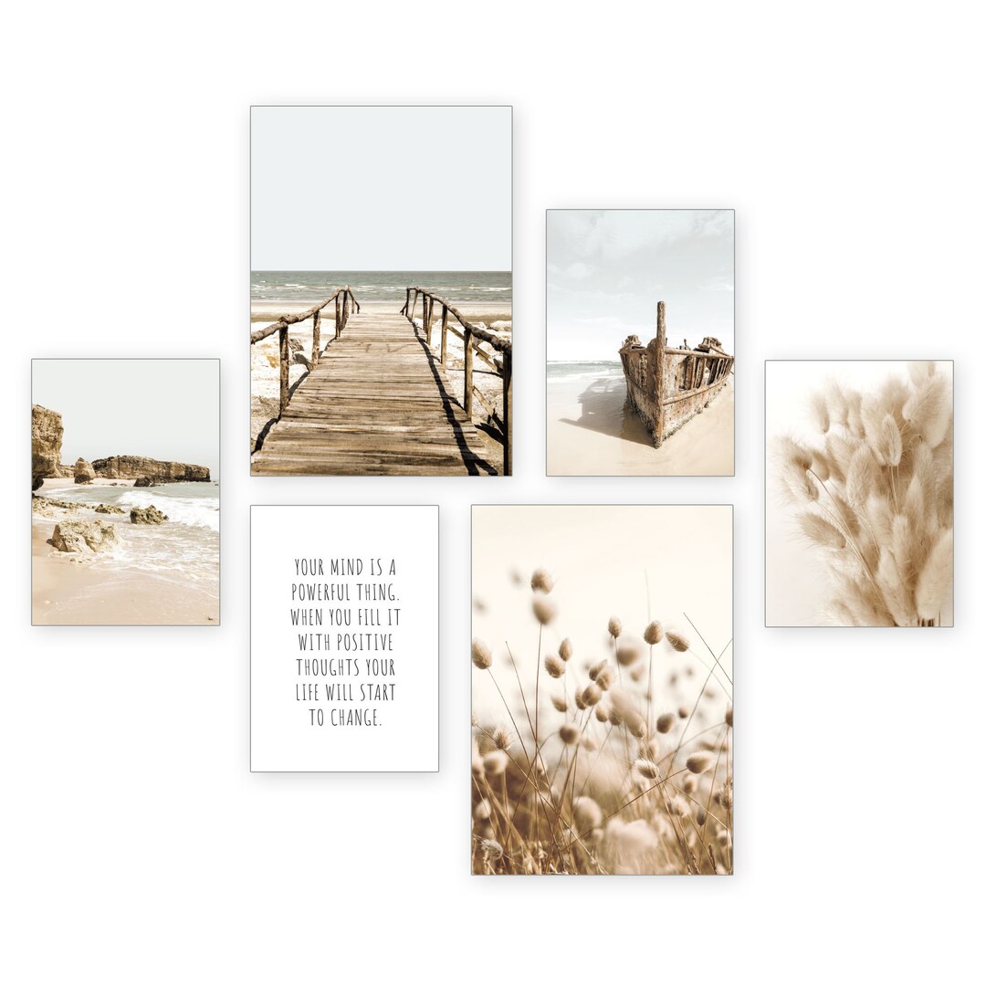 6-piece Poster Set With 2x DIN A3 & 4x DIN A4 Optional With Frame Beach ...